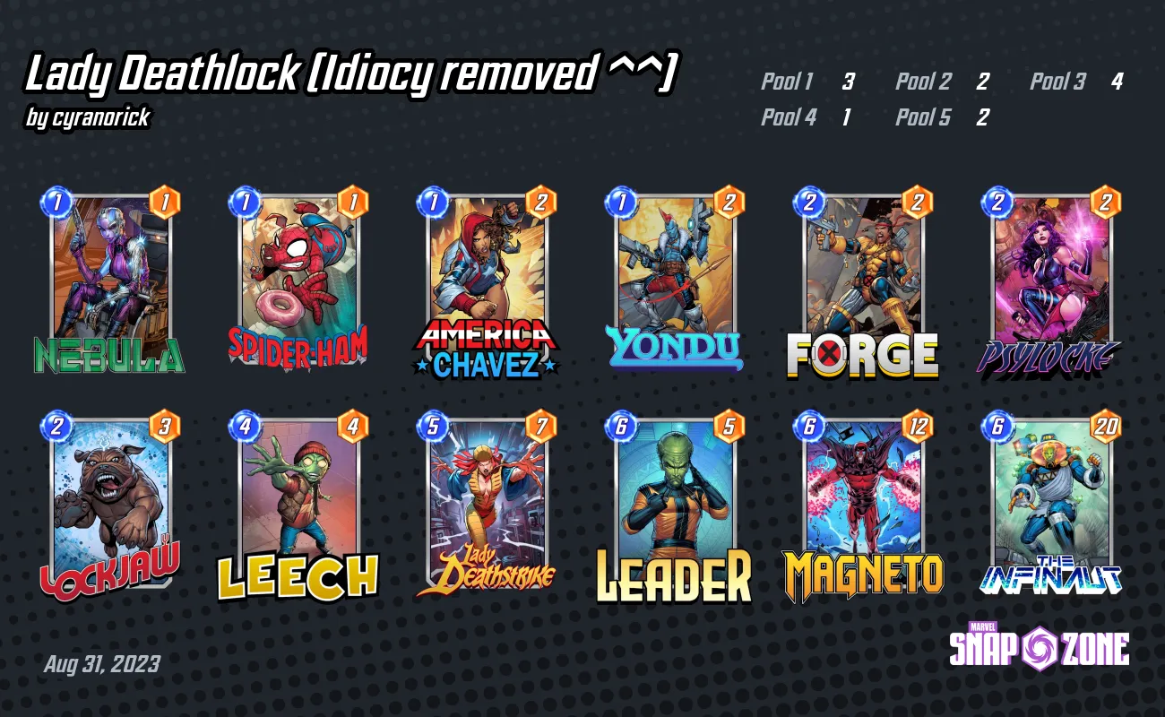 Lady Deathlock (Idiocy removed ^^) - Decks - Marvel Snap Zone