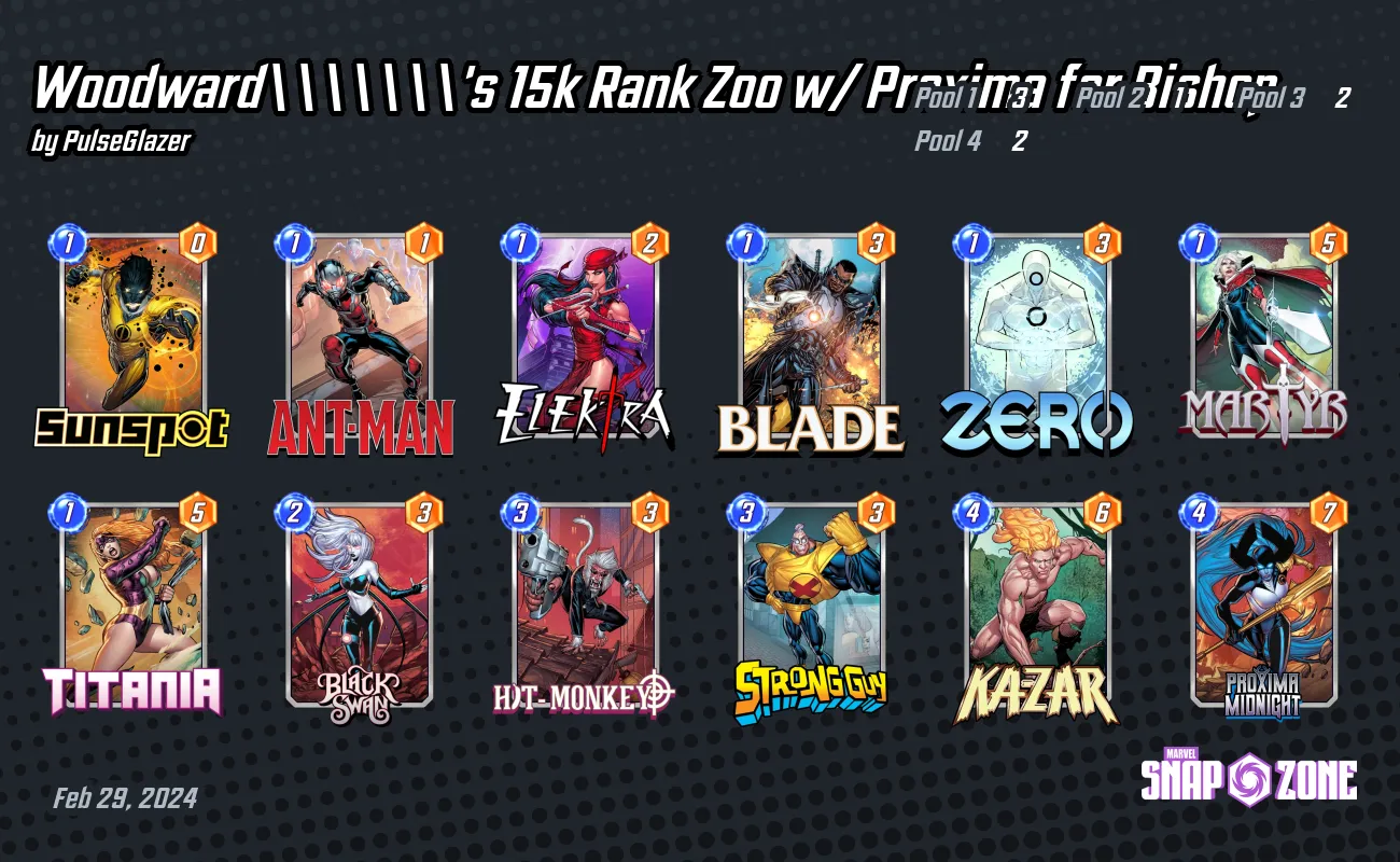 Woodward's 15k Rank Zoo w/ Proxima for Bishop - Decks - Marvel Snap Zone